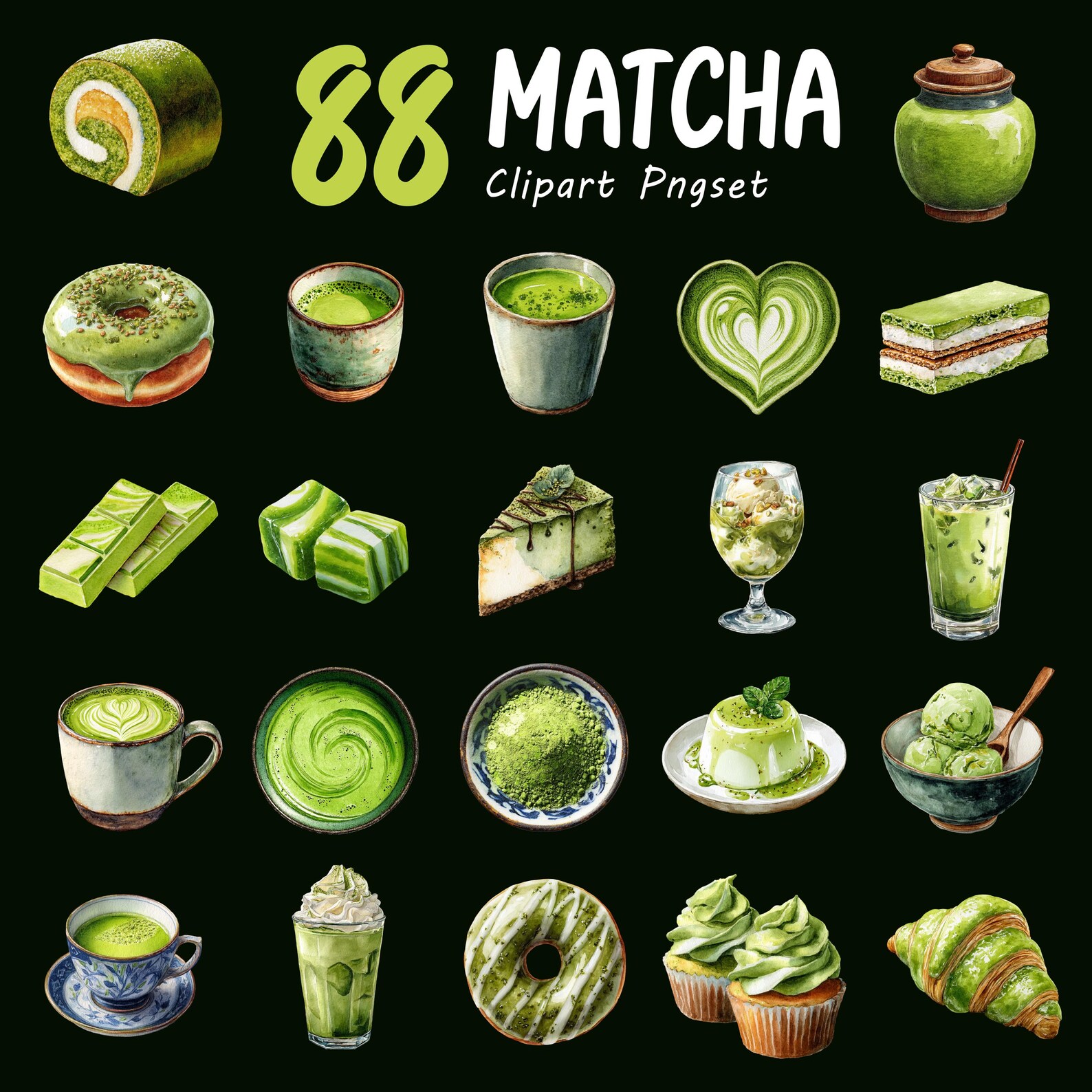 88 Matcha PNG Clipart Set | Transparent Green Tea Clipart, Matcha Latte ...