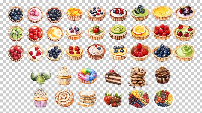 50 Watercolor Dessert PNG Clipart Set | Hand-painted Bakery Sweets ...
