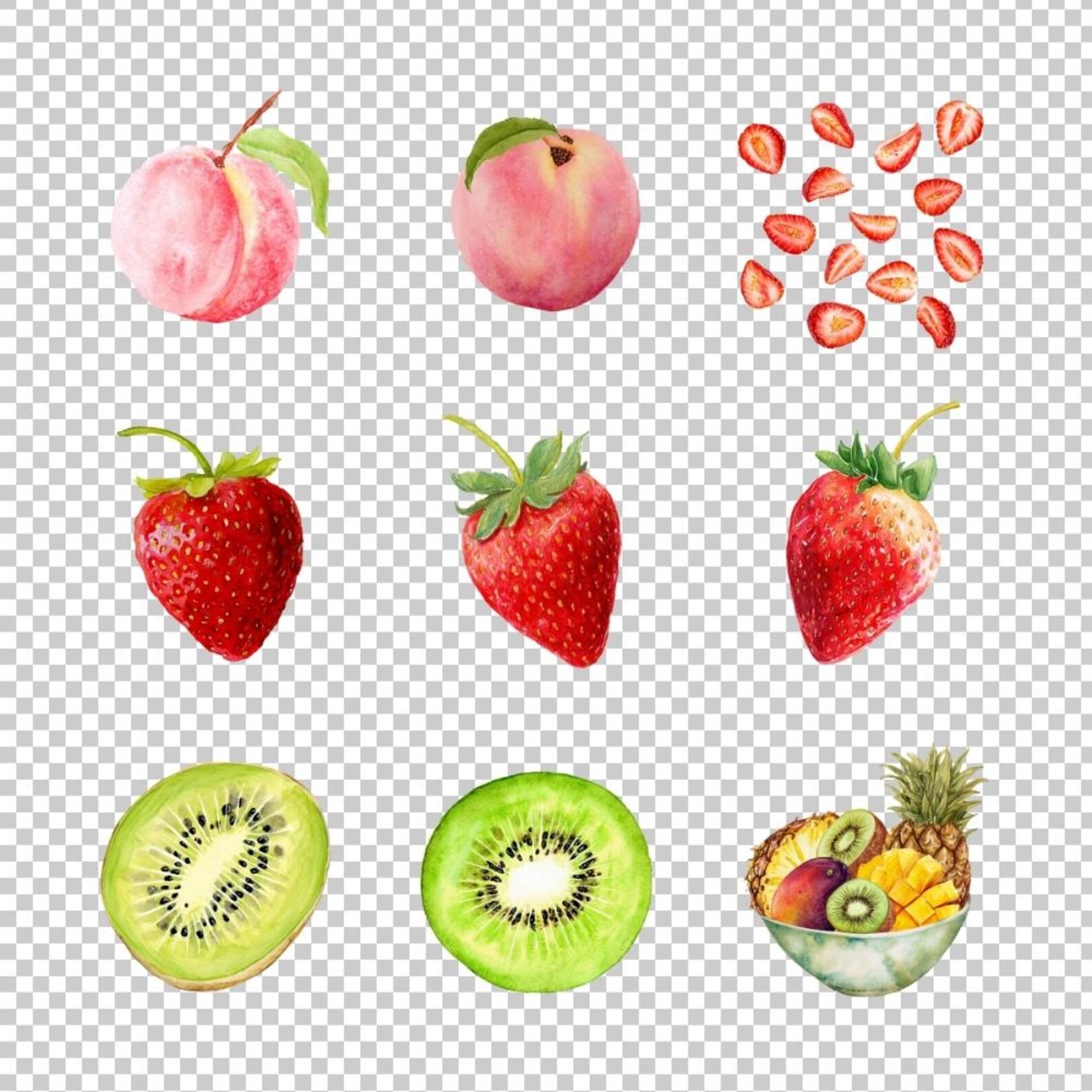 90 Fresh Fruits PNG Transparent Background | Watercolor Tropical ...