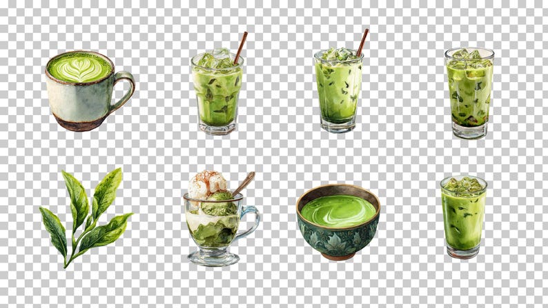 88 Matcha PNG Clipart Set | Transparent Green Tea Clipart, Matcha Latte ...