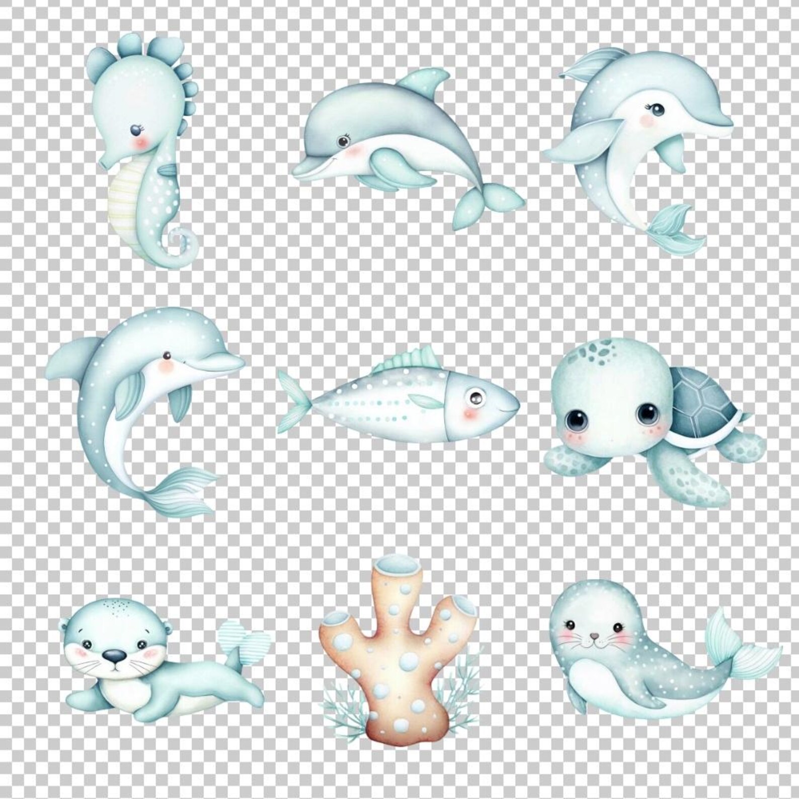 Watercolor Ocean Animals Clipart | Under the Sea Nursery (PNG, Digital ...