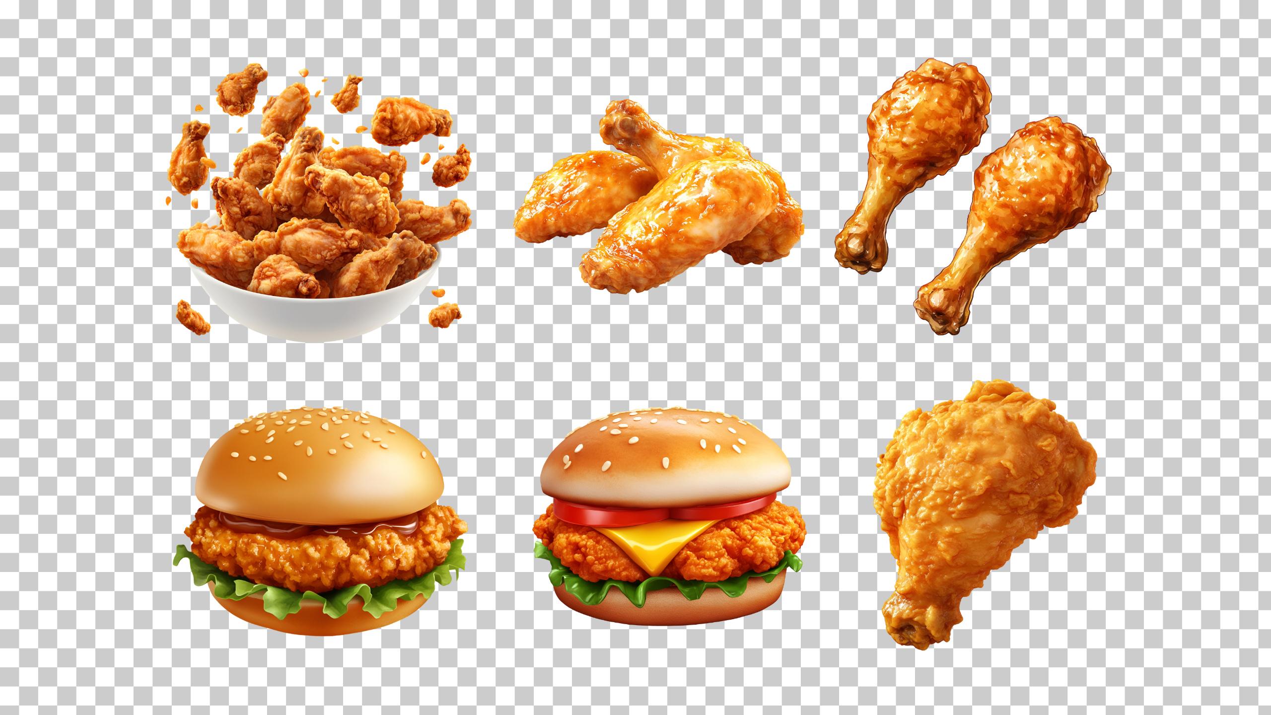 54 Fried Chicken PNG Clipart Bundle | Crispy Drumsticks, Wings, Bites ...