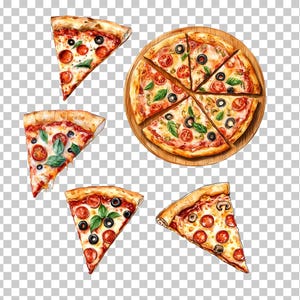 22 Watercolor Pizza PNG Clipart | Hand-painted Pizza Slices & Whole ...