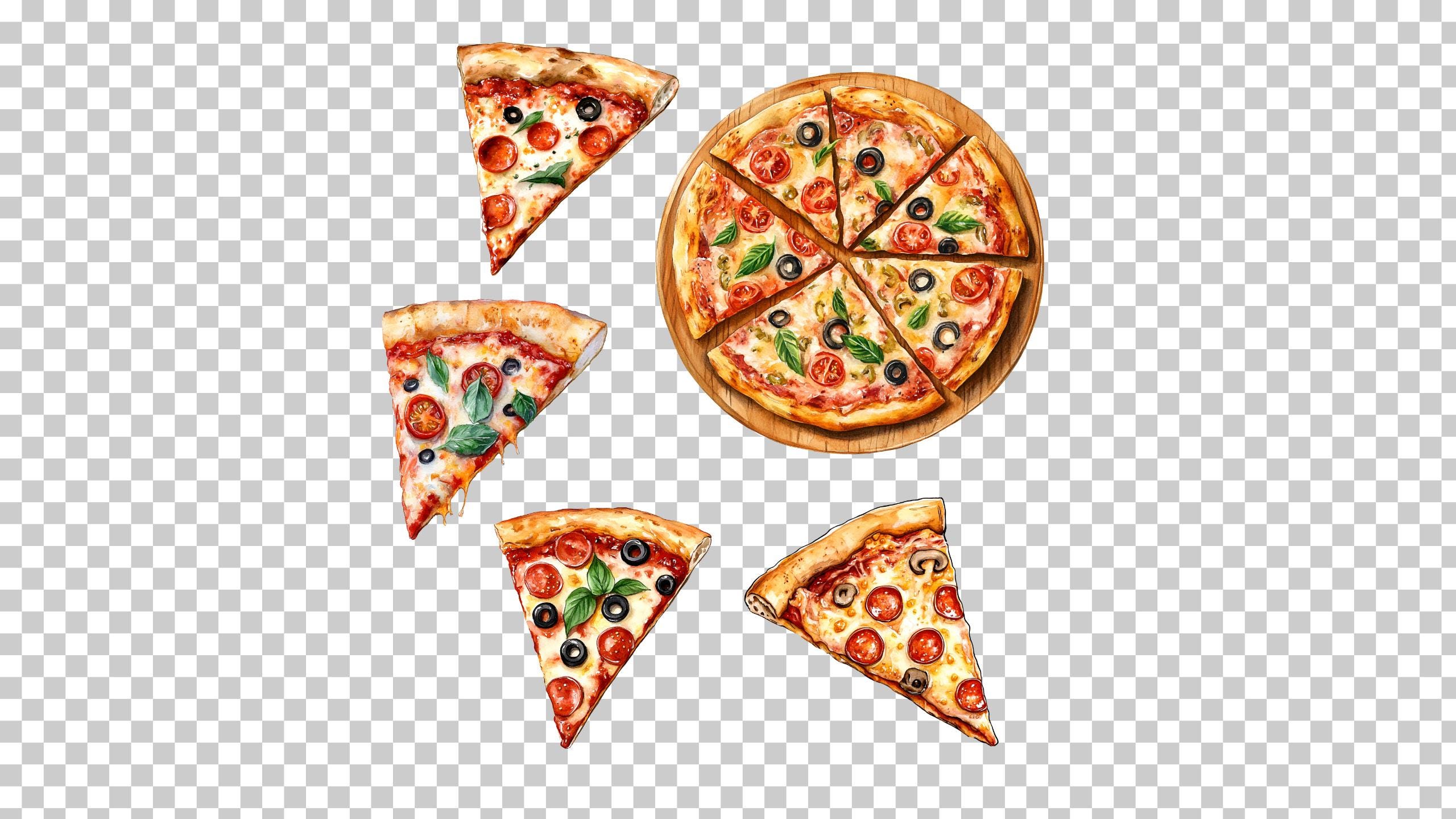 22 Watercolor Pizza PNG Clipart | Hand-painted Pizza Slices & Whole ...