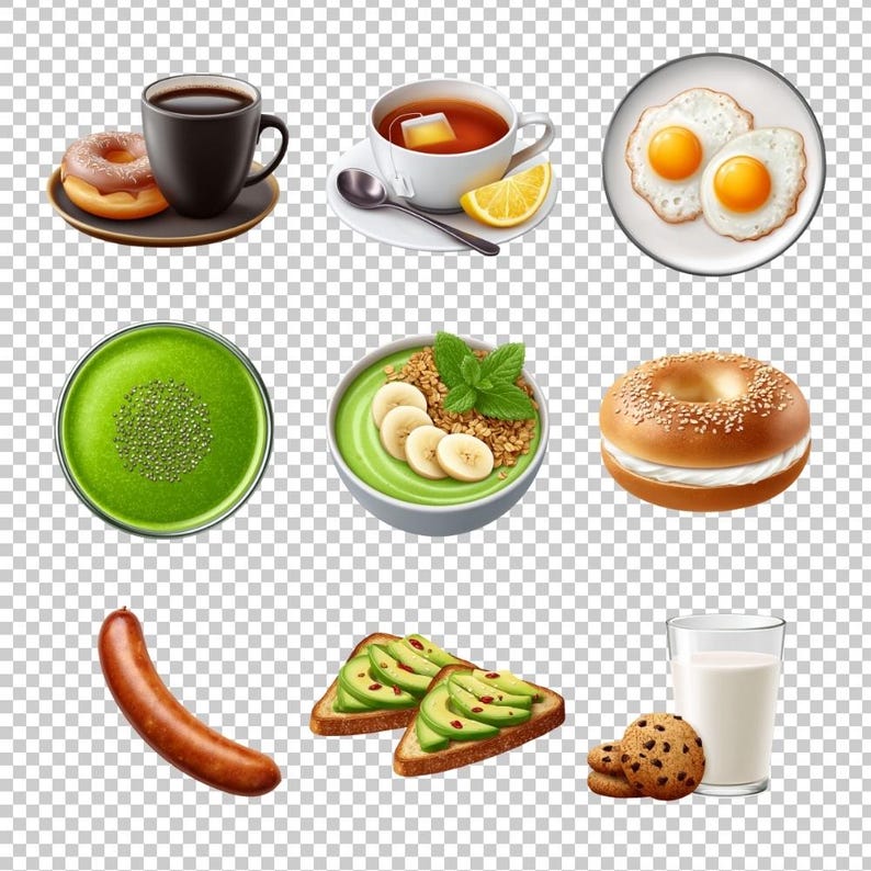 Breakfast Food Clipart Set | 63 Realistic PNG Cafe Menu Graphics ...