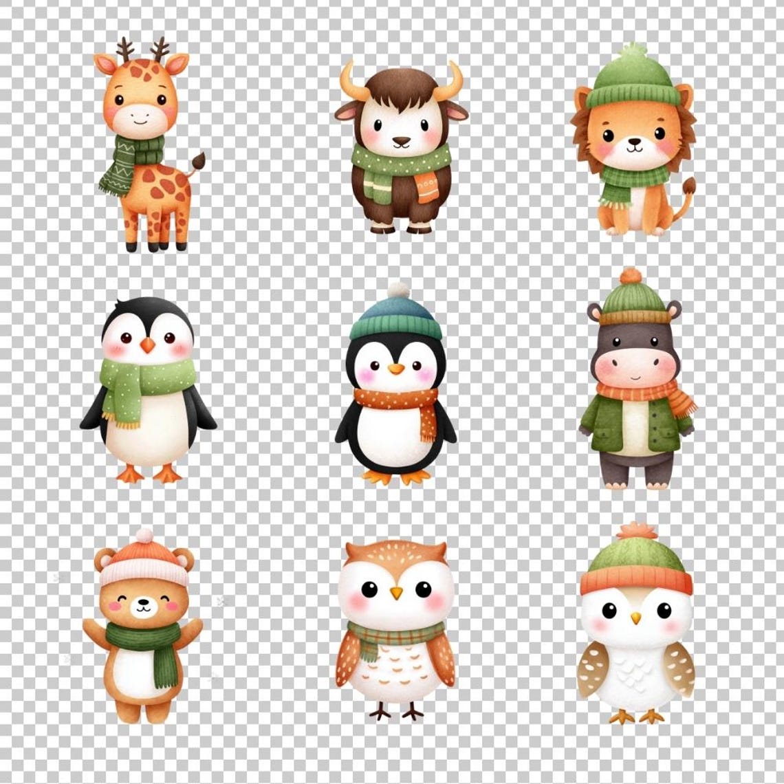 Cute Winter Animals Clipart | 63 PNG Illustrations (digital Download ...