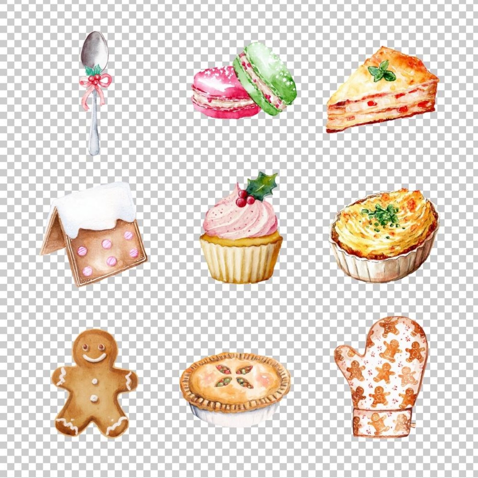 63 Watercolor Christmas Foods PNG Transparent Background | Holiday ...