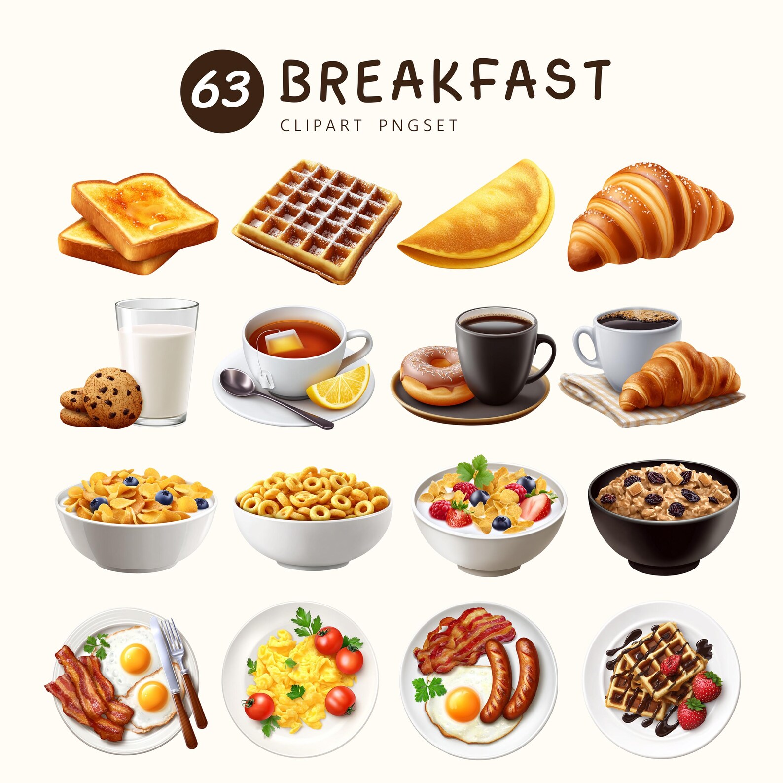 63 Breakfast Food PNG Transparent Background | Realistic Breakfast, Egg ...