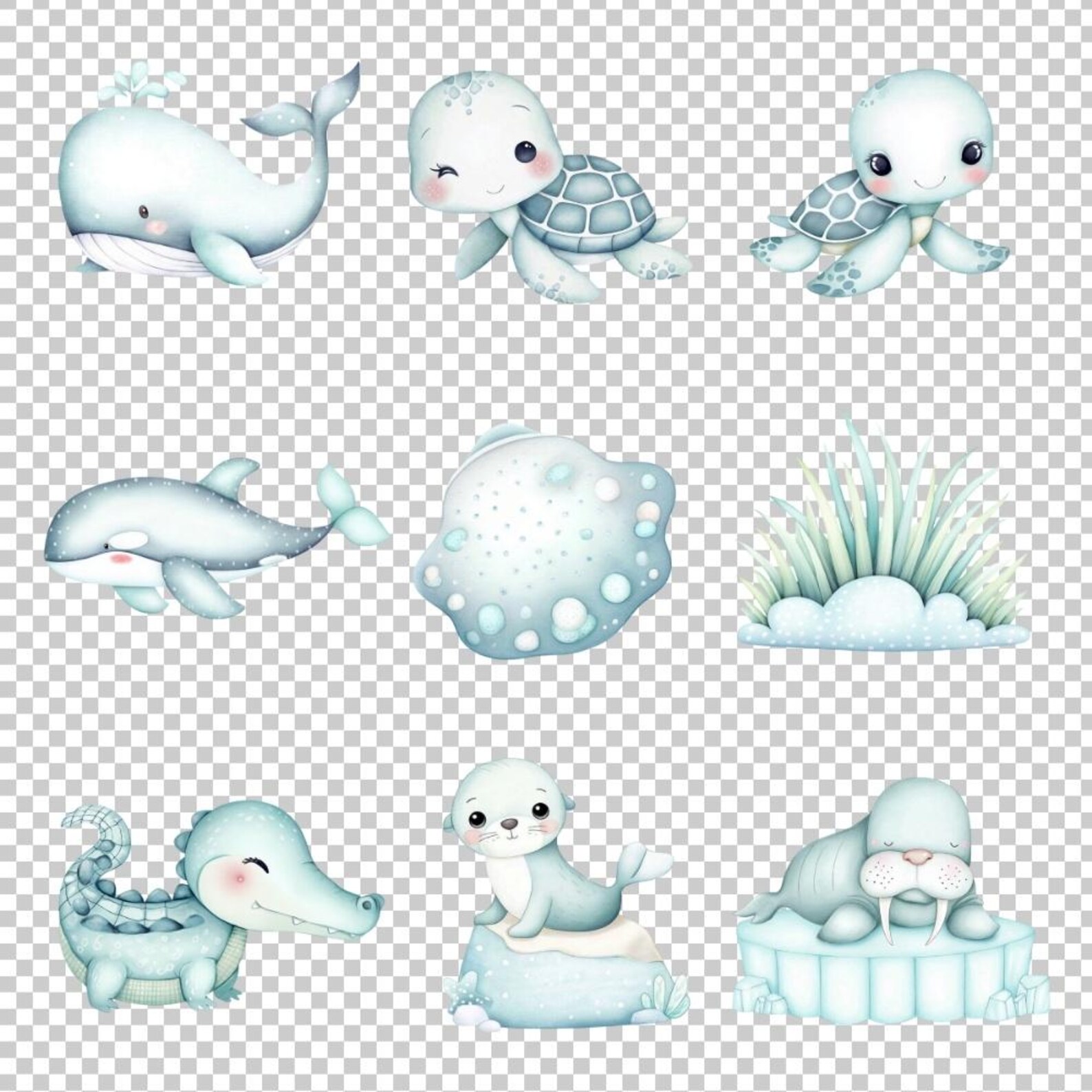 Watercolor Ocean Animals Clipart | Under the Sea Nursery (PNG, Digital ...