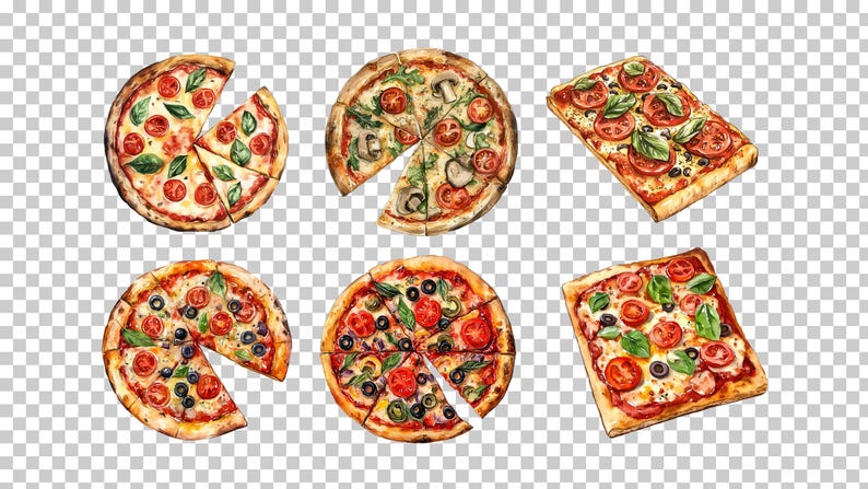 22 Watercolor Pizza PNG Clipart | Hand-painted Pizza Slices & Whole ...