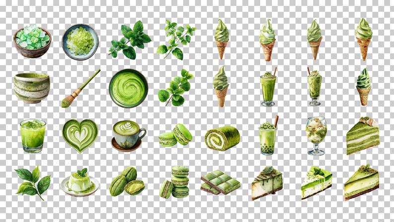 88 Matcha PNG Clipart Set | Transparent Green Tea Clipart, Matcha Latte ...