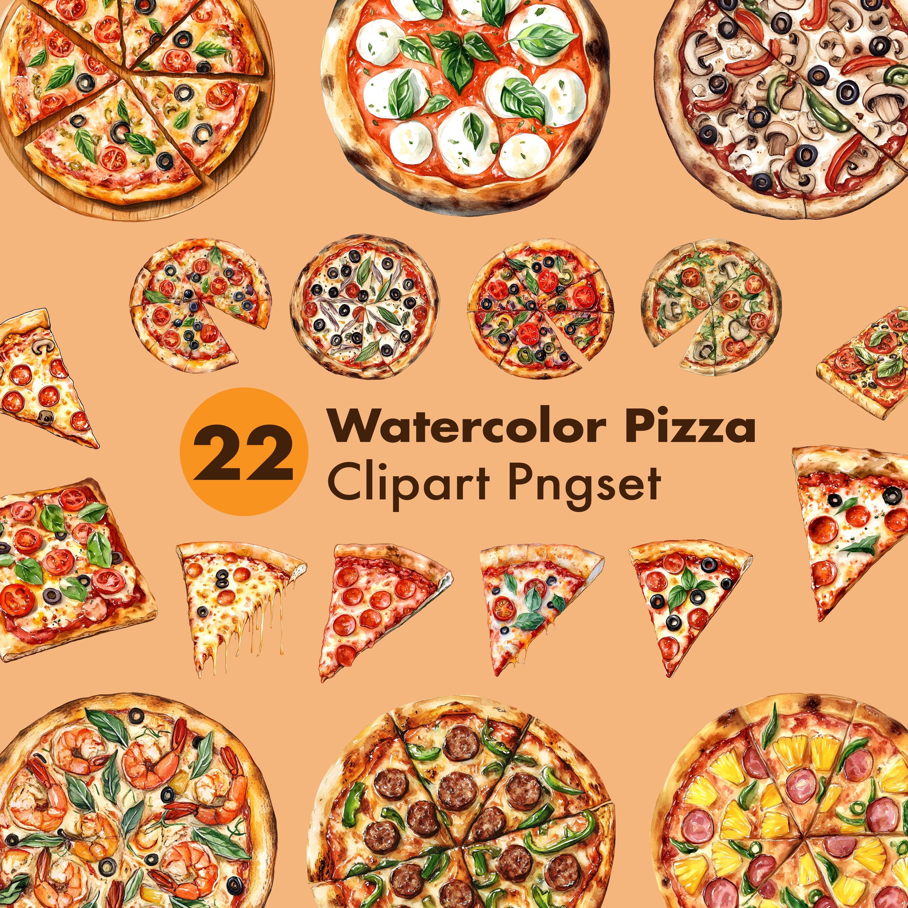 22 Watercolor Pizza PNG Clipart | Hand-painted Pizza Slices & Whole ...