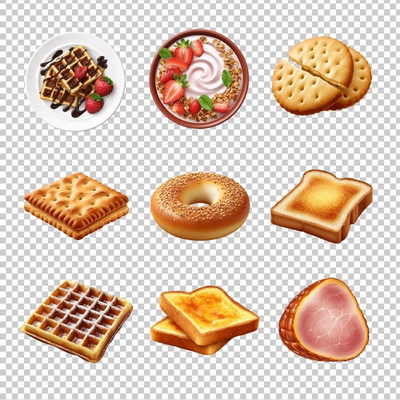Breakfast Food Clipart Set | 63 Realistic PNG Cafe Menu Graphics ...