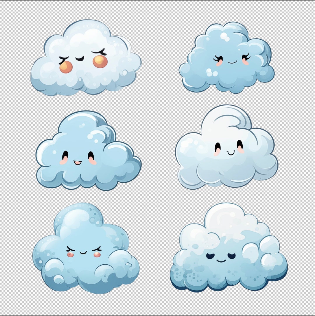 A Set of Six Cartoon Clouds With Different Expressions - Etsy