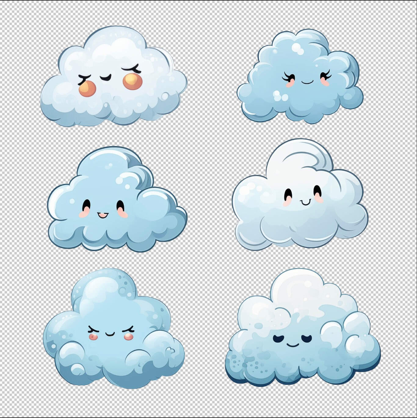 A Set of Six Cartoon Clouds With Different Expressions - Etsy