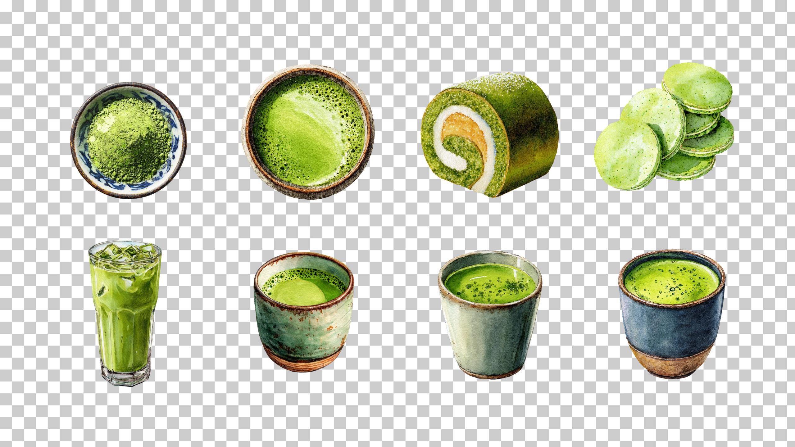 88 Matcha PNG Clipart Set | Transparent Green Tea Clipart, Matcha Latte ...