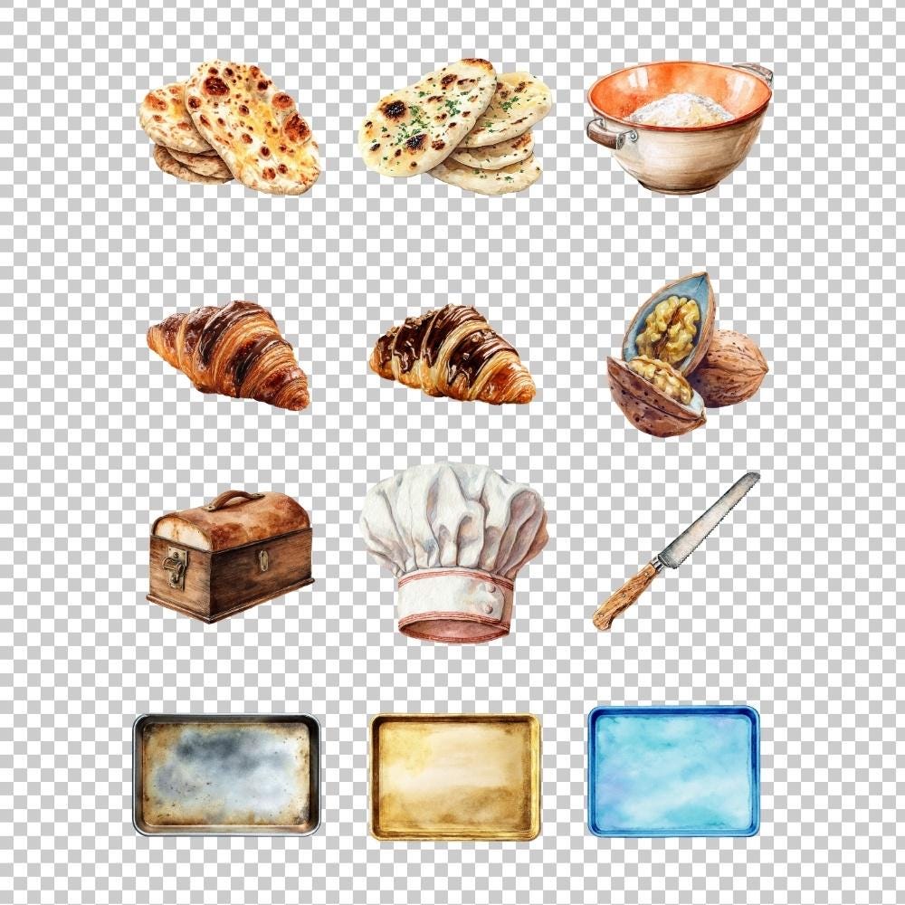 Watercolor Bread & Pastries Clipart Set | 103 PNG Graphics (digital ...