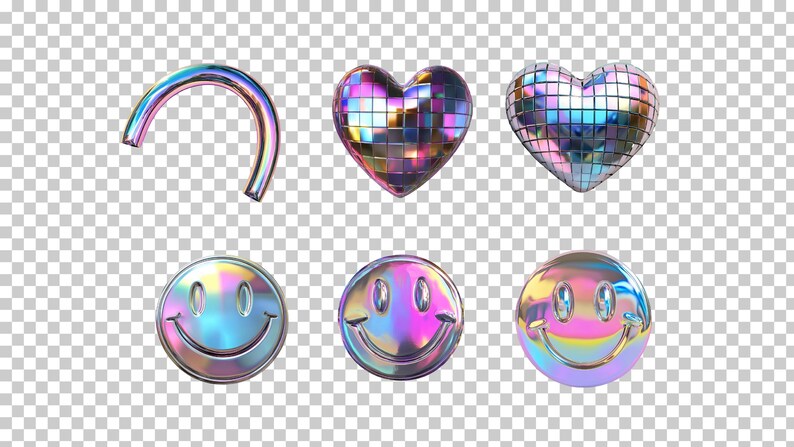 Holographic PNG Clipart Bundle | Y2K Iridescent Stickers (digital ...
