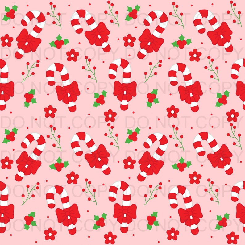 Candy Canes With Bows and Flowers Seamless File - Etsy