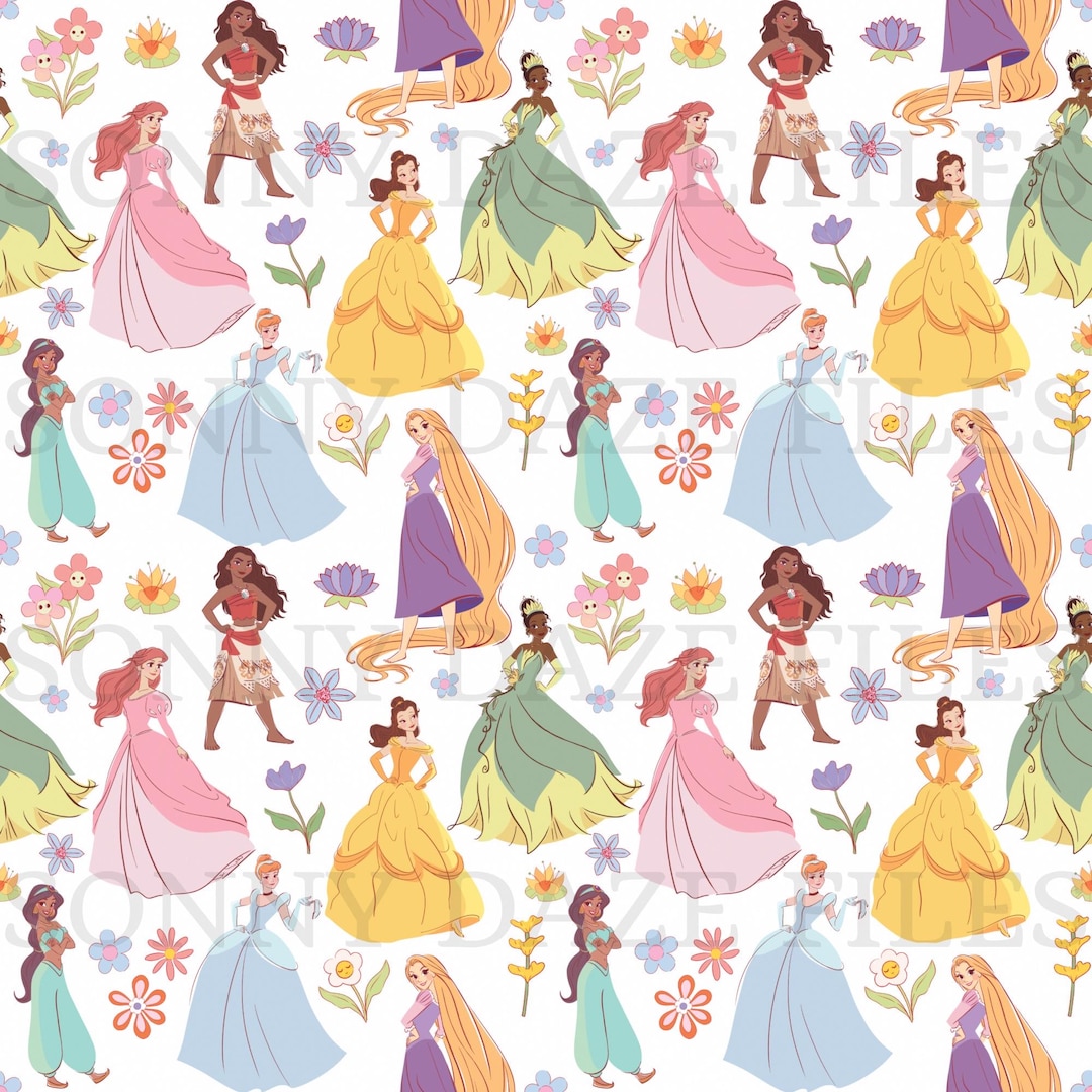Princess and Flowers Seamless File2 File Bundle - Etsy