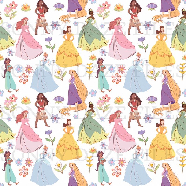 Princess and Flowers Seamless File2 File Bundle - Etsy