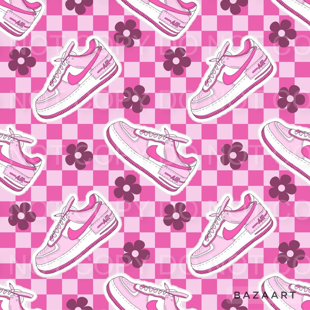 Pink Sneaker Floral Checkered Seamless File - Etsy