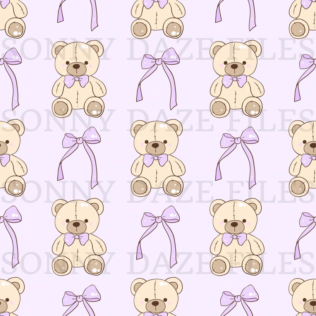 Teddy Bears With Bows Coquette Seamless File Purple Background - Etsy