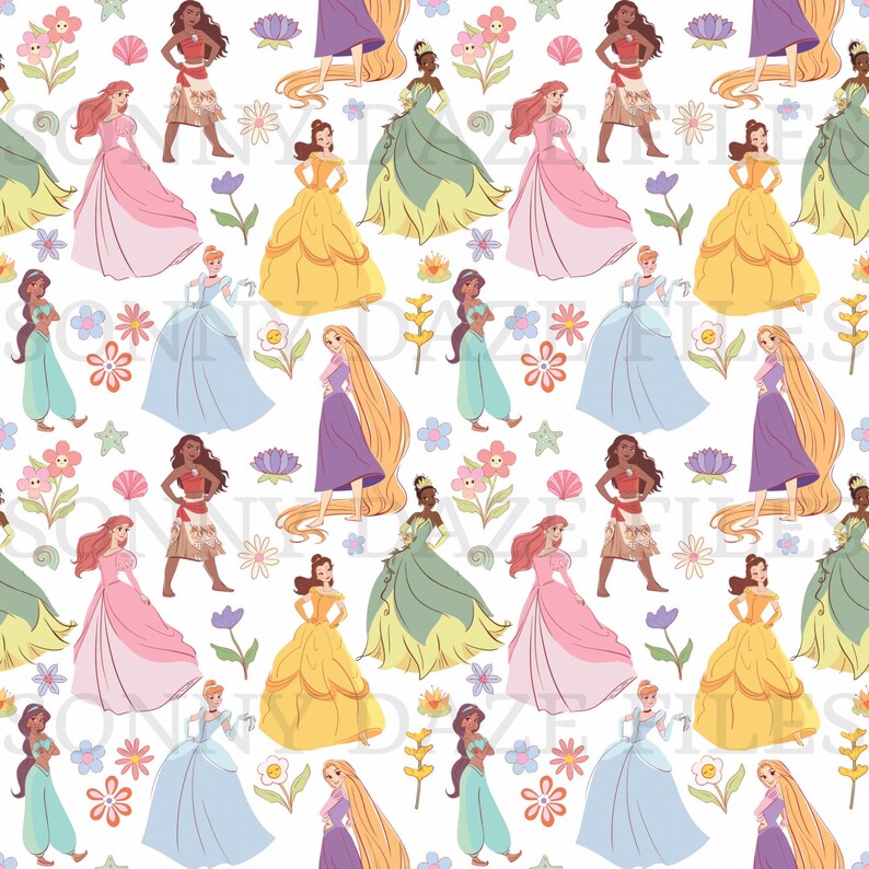 Princess and Flowers Seamless File2 File Bundle - Etsy