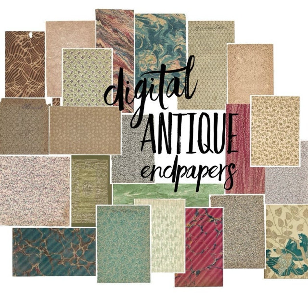 DIGITAL Antique Endpapers, Vintage Patterned Paper for Scrapbooking, Marbled Patterns, Junk ...