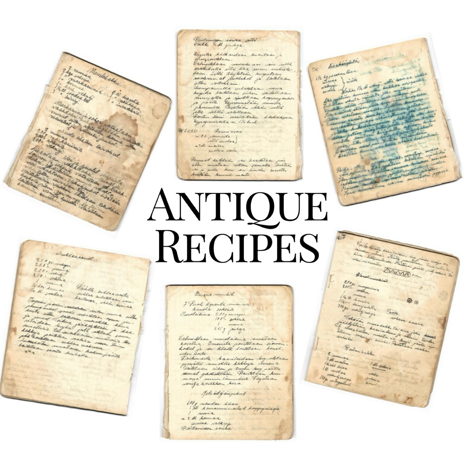 Digital Printable Vintage Recipe Book Pages, Handwritten Shabby Paper ...