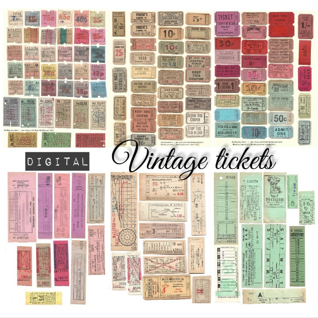 DIGITAL Vintage Tickets Printable, Old Ticket Images, Admit Bus ...
