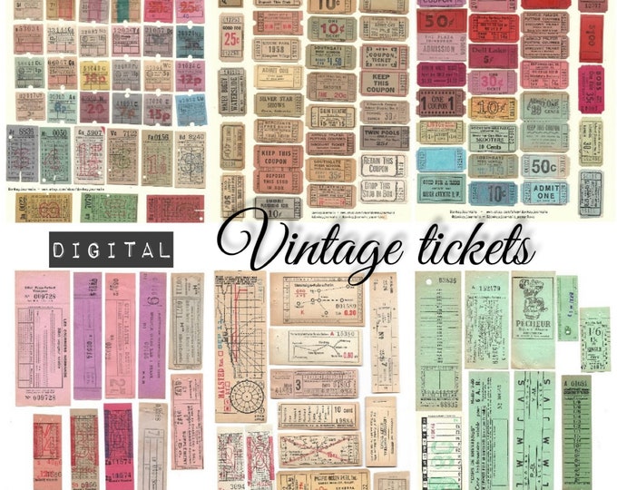 DIGITAL Vintage Tickets Printable, Old Ticket Images, Admit Bus ...