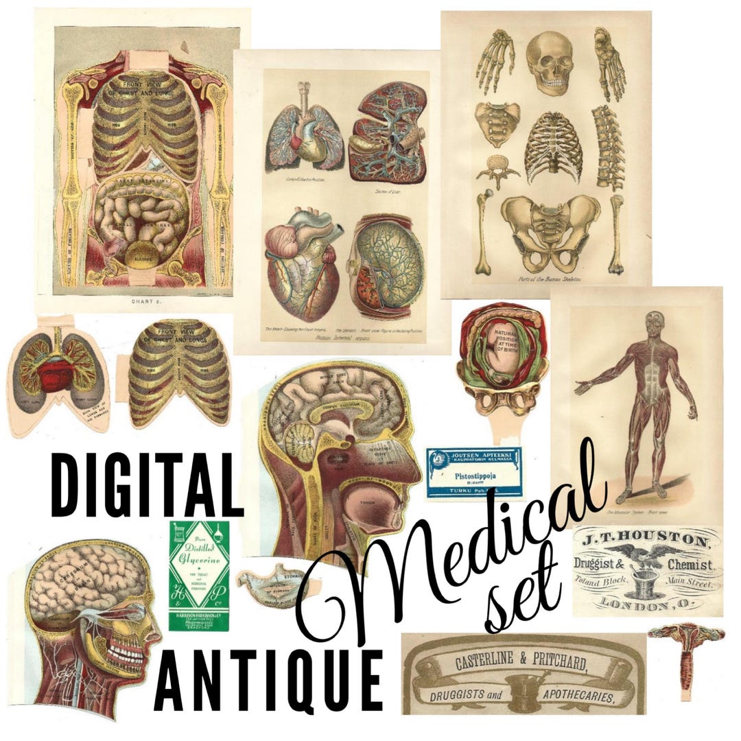 DIGITAL Medical Printable Ephemera Set, Antique Victorian, for Junk ...