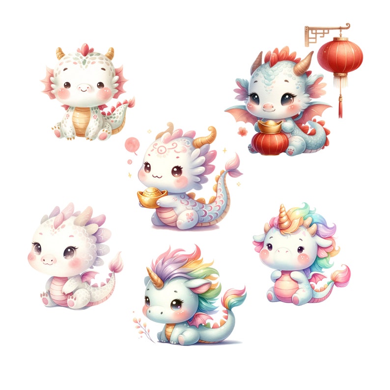 2024 Cute Little Dragon Clipart, Chinese New Year Watercolor Clipart ...