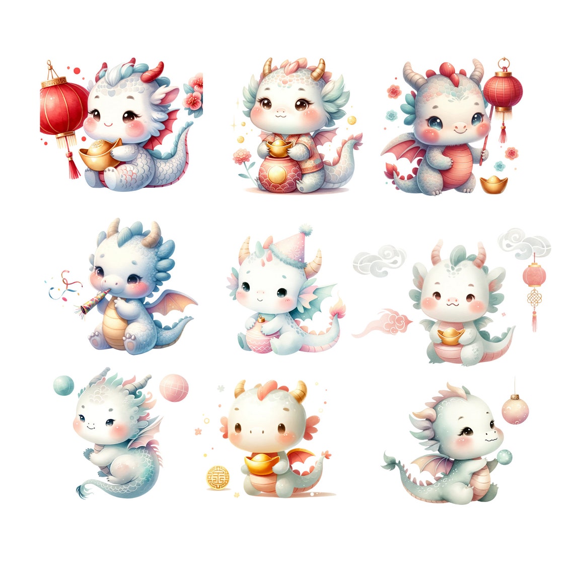 2024 Cute Little Dragon Clipart, Chinese New Year Watercolor Clipart ...