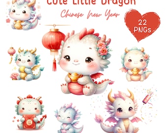 2024 Cute Dragon Clipart, Chinese New Year Watercolor Clipart, Baby ...