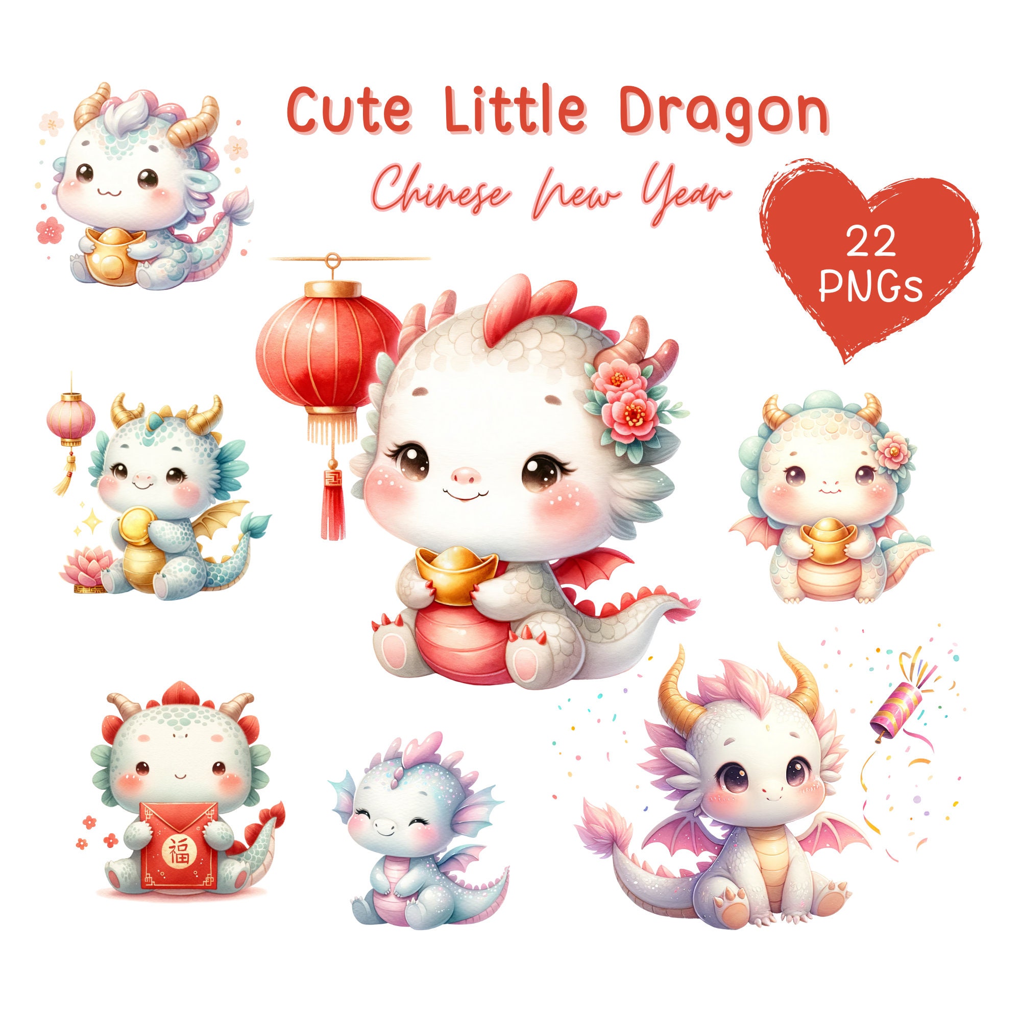 2024 Cute Little Dragon Clipart, Chinese New Year Watercolor Clipart ...