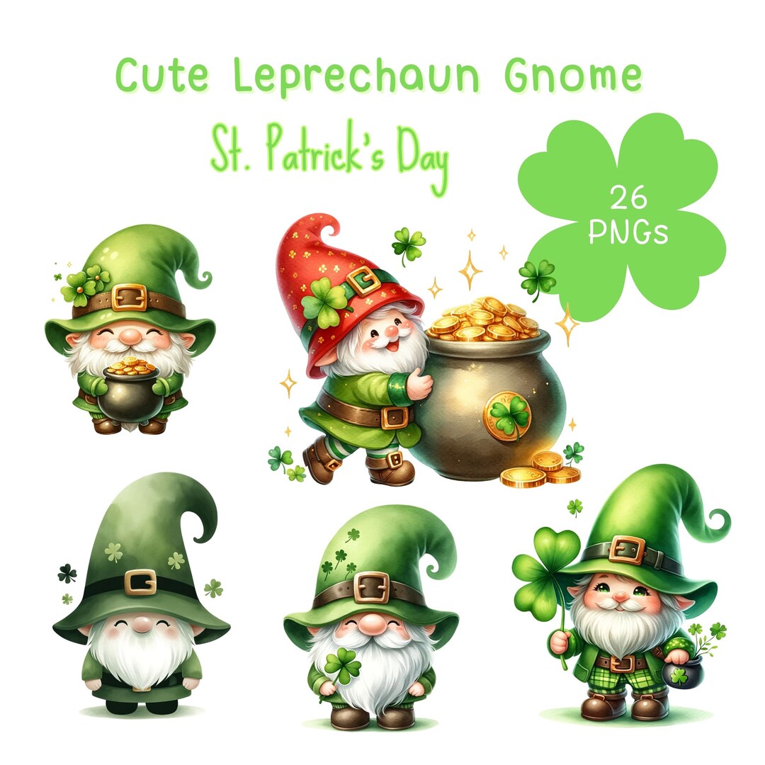 Cute Leprechaun Gnome Clipart, St. Patrick's Day Watercolor Clipart ...
