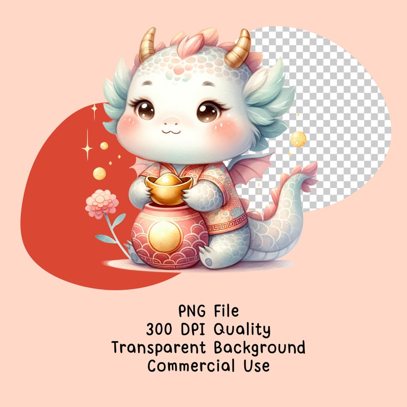 2024 Cute Little Dragon Clipart, Chinese New Year Watercolor Clipart ...