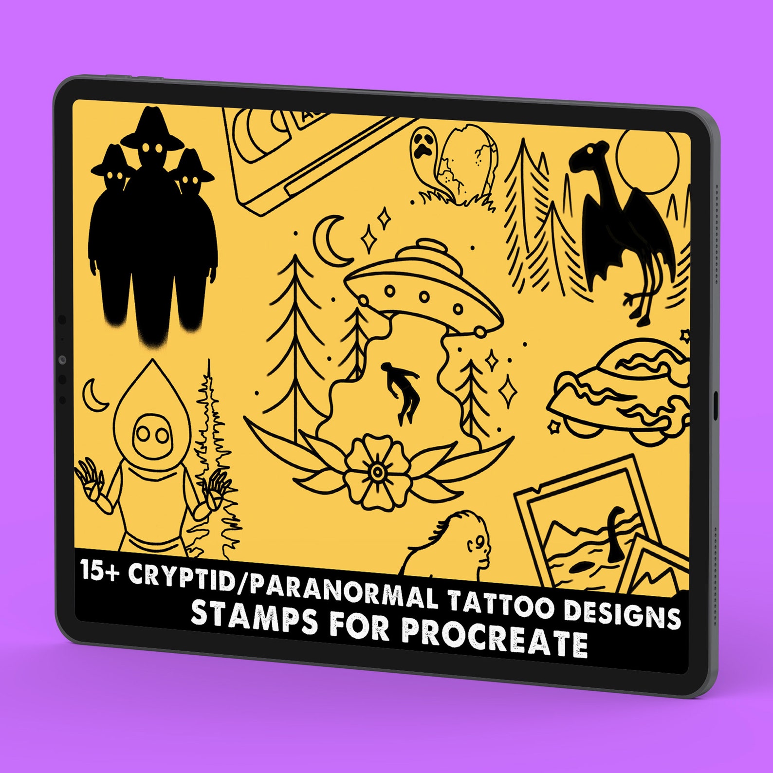 Cryptid/paranormal Tattoo Flash Procreate Tattoo Stamp Brush Set - Etsy
