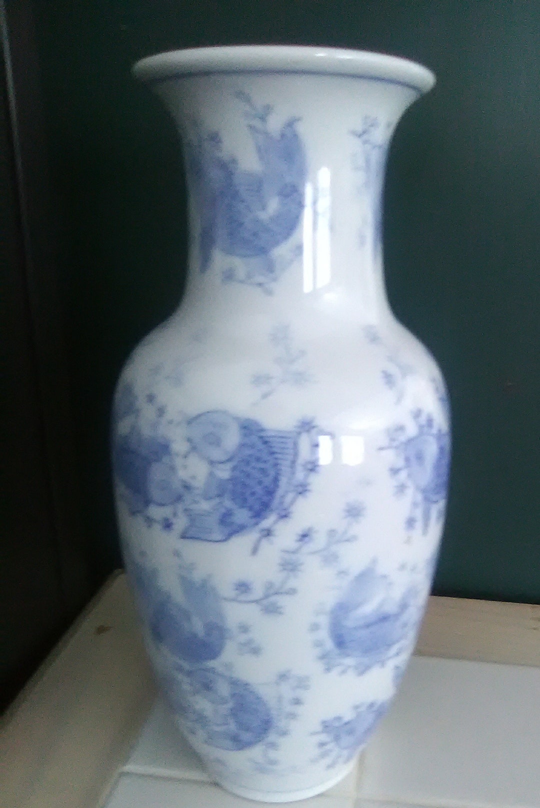 Blue and White Koi Fish Vase. Hand Painted Made in China Home Decor ...