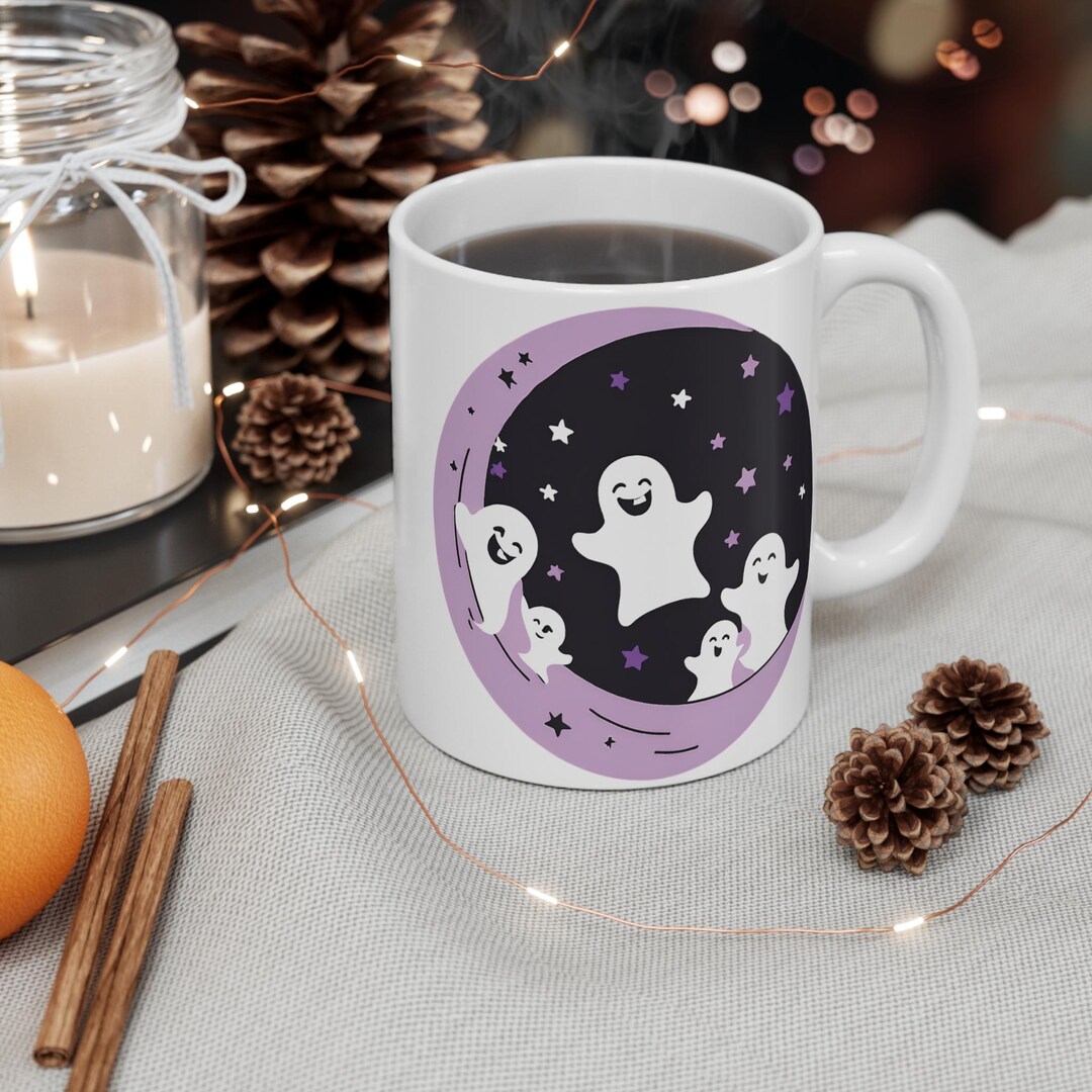 Cute Ghosts and Stars Mug - Adorable Halloween Coffee Cup - 11oz ...
