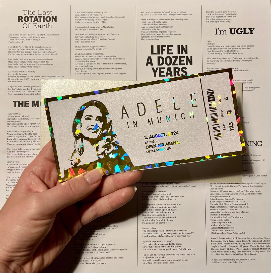 Adele in Munich Gift Ticket Adele Concert Surprise Ticket Personalized Concert Ticket Foil ...