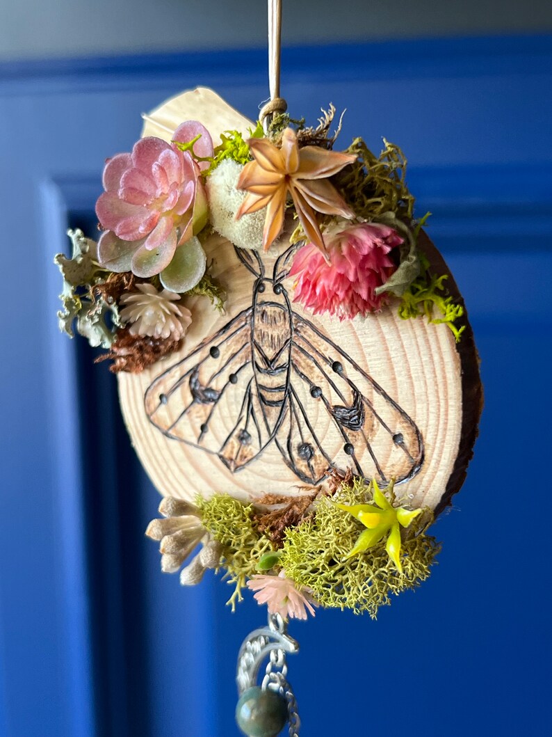 Enchanting Botanical Moth Wood Burning Cottagecore Floral Mossy Moth ...