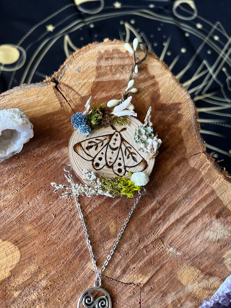 Botanical Moth Wood Burning Cottagecore Floral Mossy Moth Wall Hanging ...