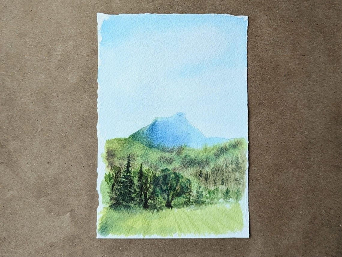 Small Original Watercolor Painting Camel's Hump Vermont Landscape Art ...