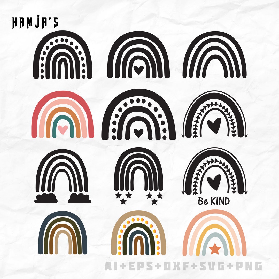 Rainbow SVG, Boho Rainbow Svg, Hand Drawn Rainbow SVG, Pastel Rainbow ...