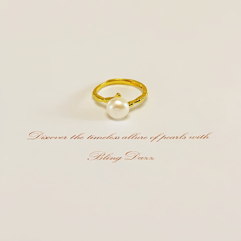 Classic Single Pearl Ring Freshwater Pearl 18K Gold Plated Adjustable ...