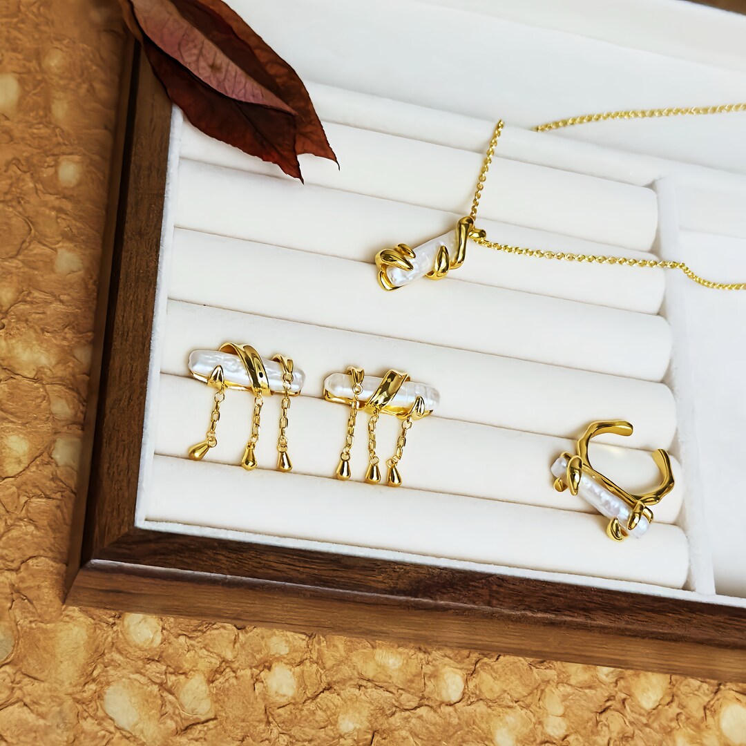 French-style Baroque Bamboo Pearl Jewelry Set Toothpick Freshwater ...