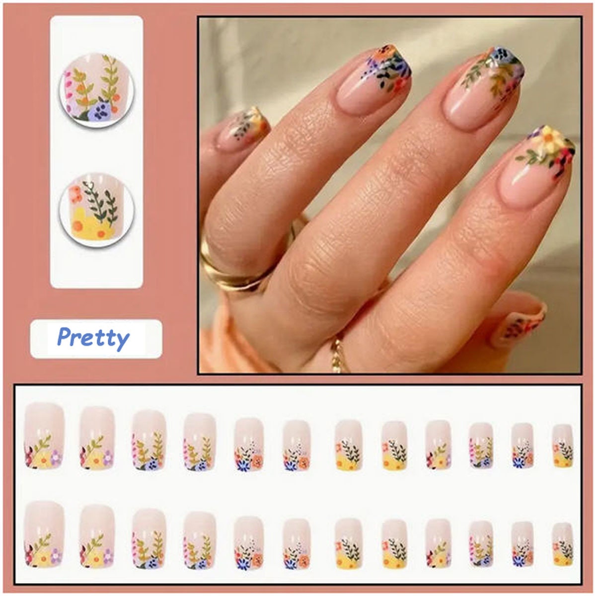 Colorful Flower Tipped Press on Nails, Pretty! - Etsy